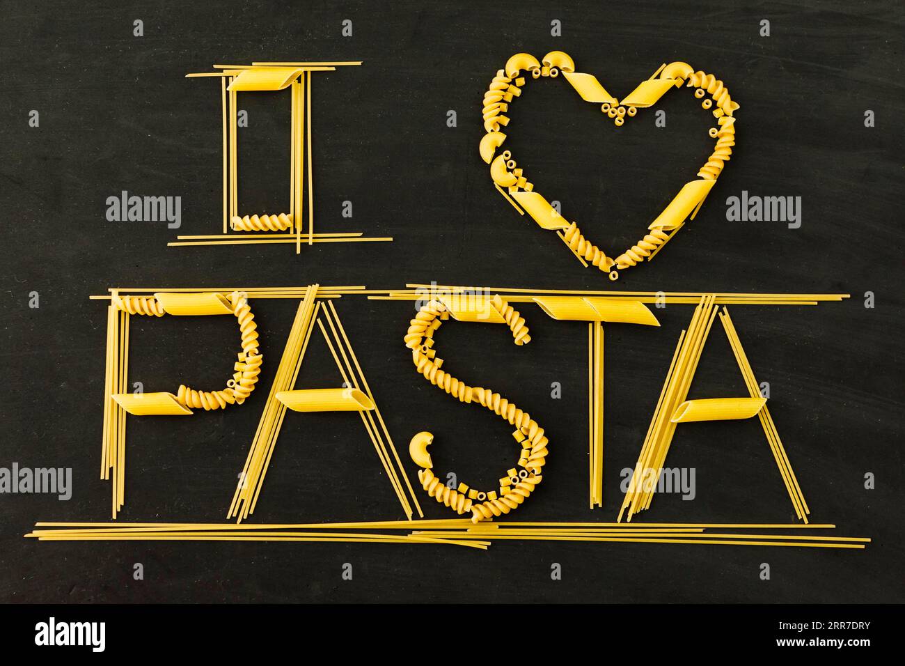 I love pasta text black background Stock Photo - Alamy