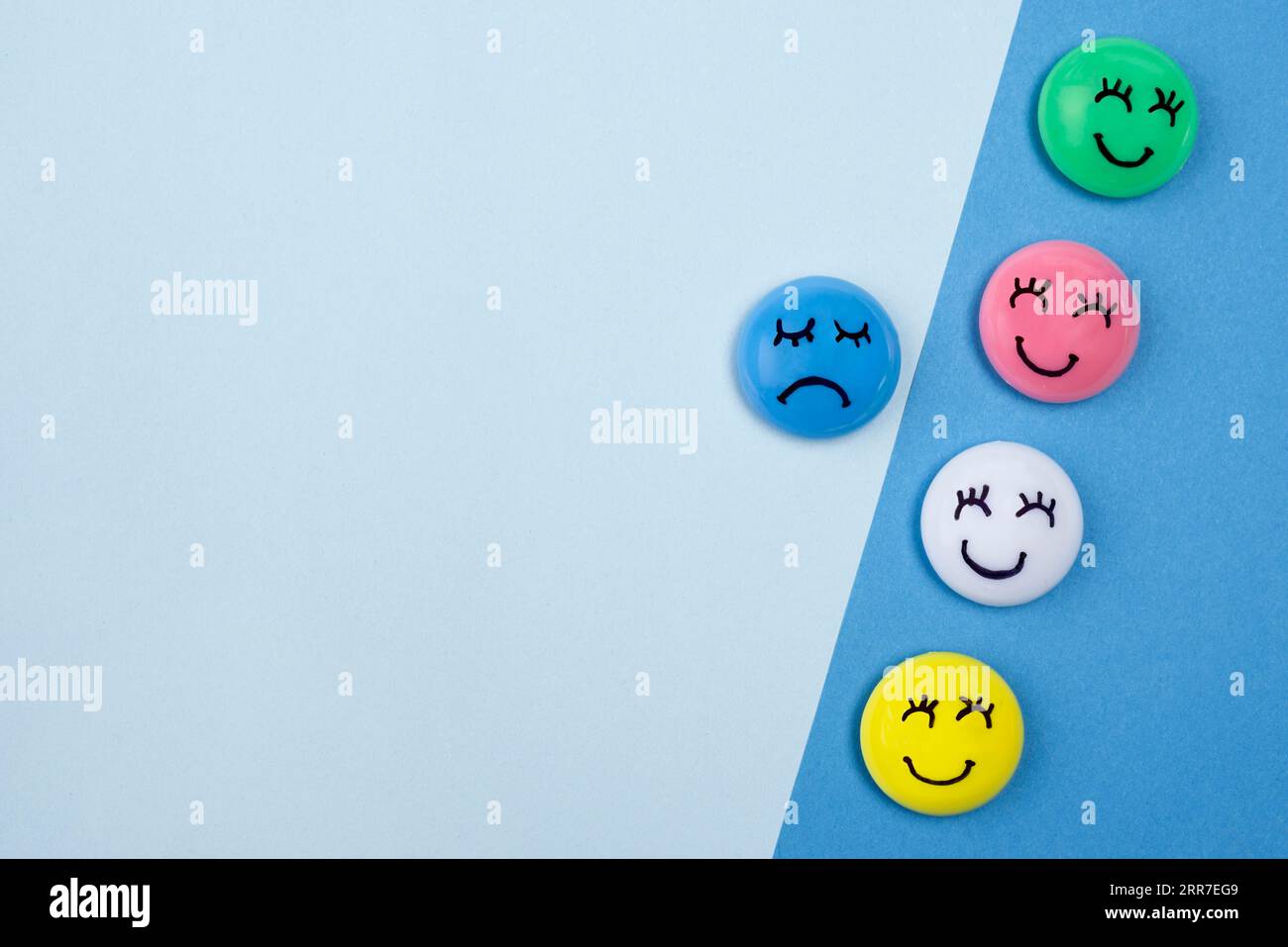 Top view frowny smiley faces with Stock Photo - Alamy