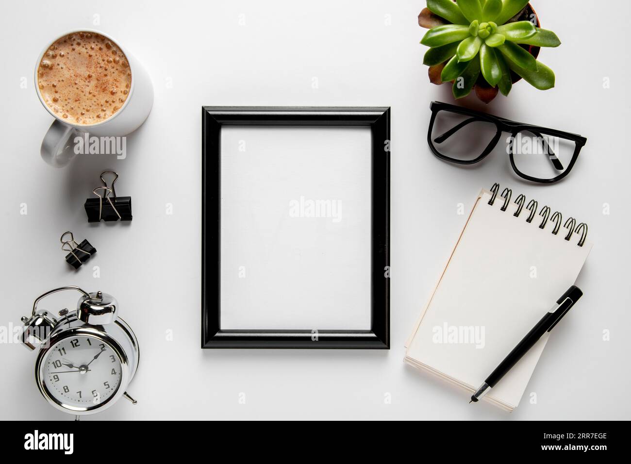 Top view frame desk mock up Stock Photo - Alamy