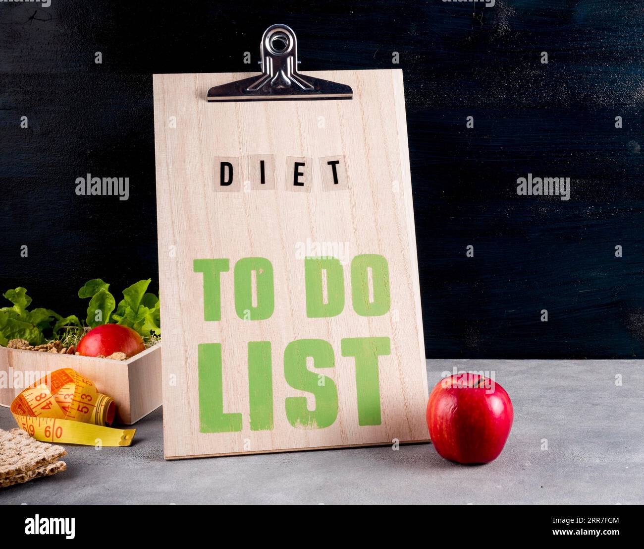 Diet list with apple table Stock Photo - Alamy