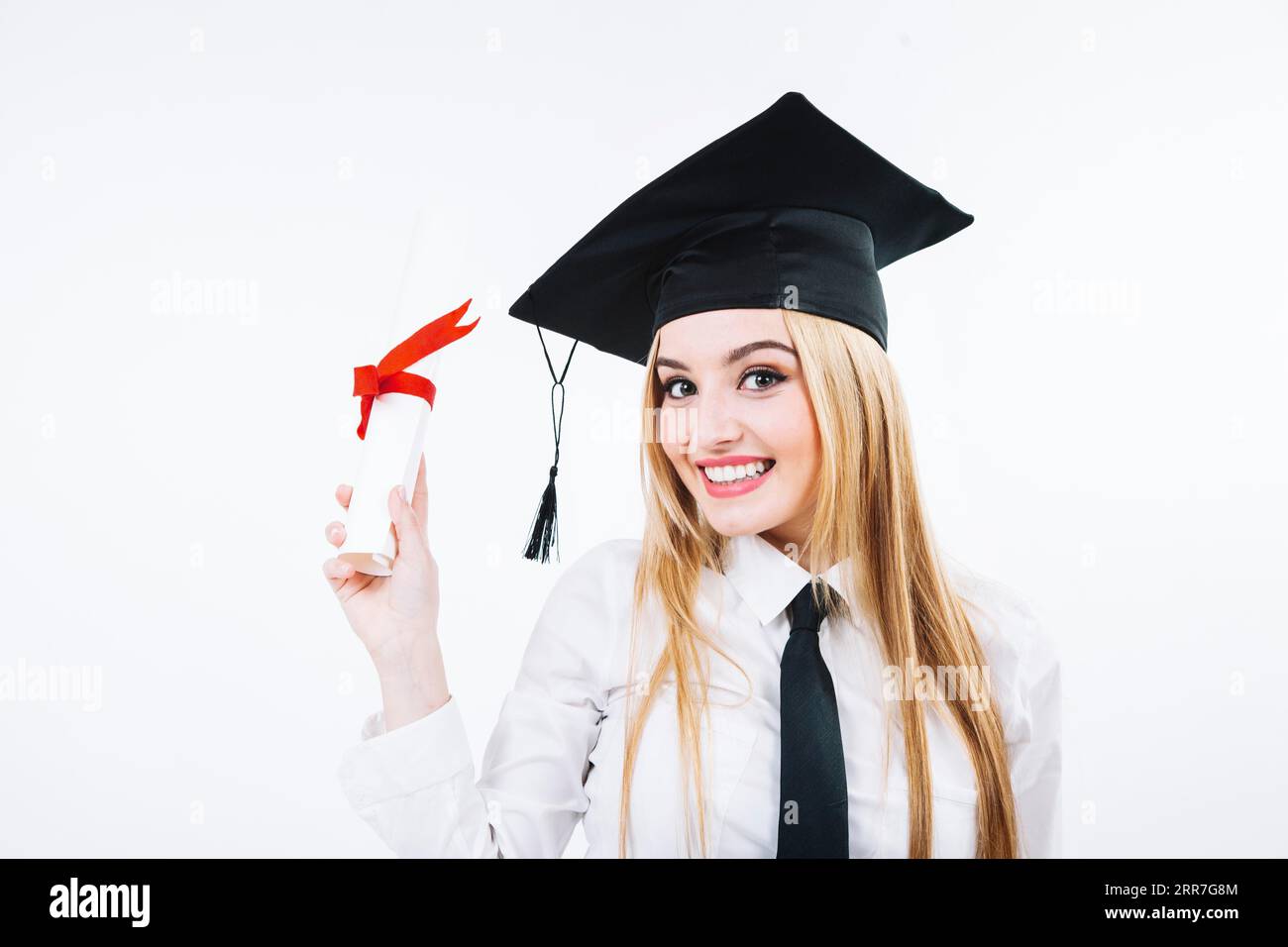 Laughing woman showing graduate certificate Stock Photo - Alamy