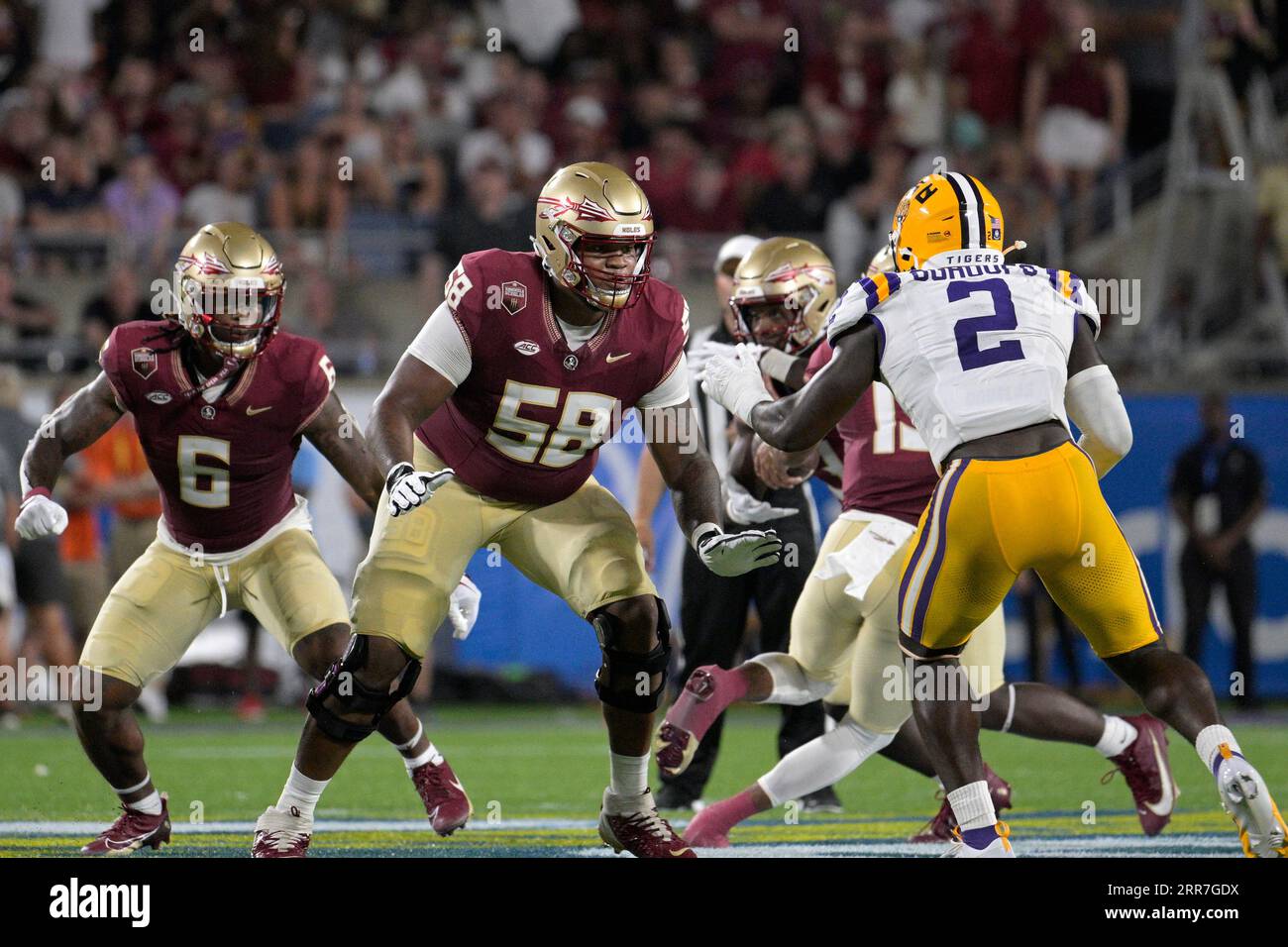Florida State offensive lineman Bless Harris (58) blocks against LSU ...
