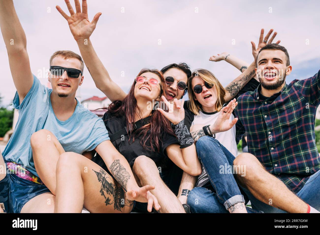 Portrait care friends making fun together Stock Photo - Alamy