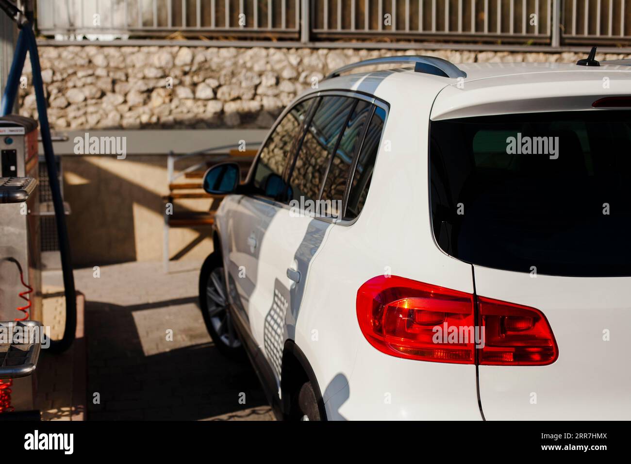 Back view beautiful white car Stock Photo - Alamy