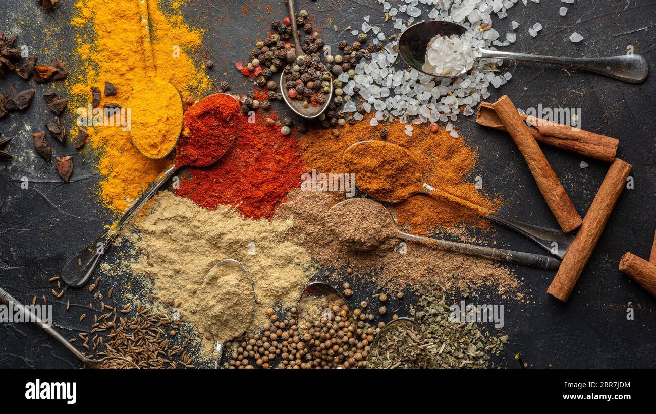 Flat lay delicious indian condiments Stock Photo - Alamy