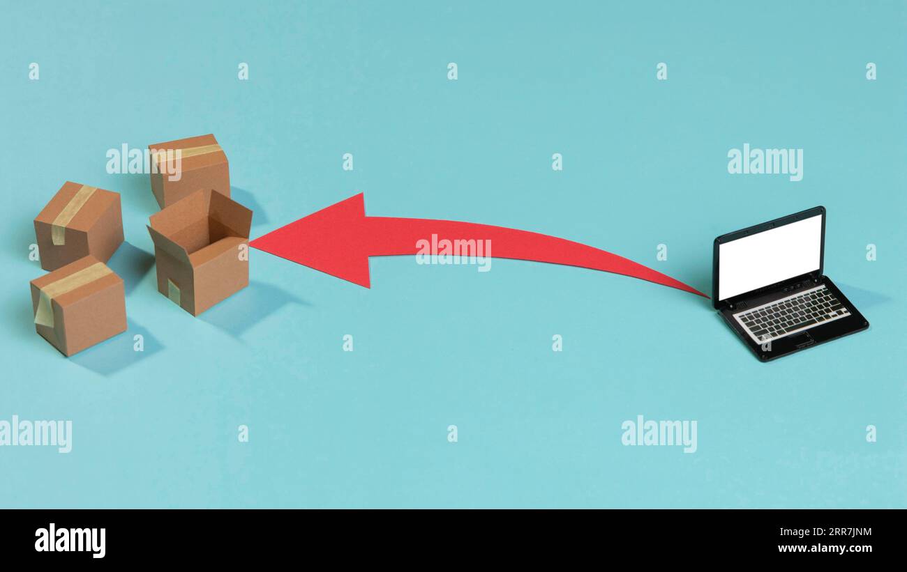 High angle boxes toy laptop Stock Photo - Alamy