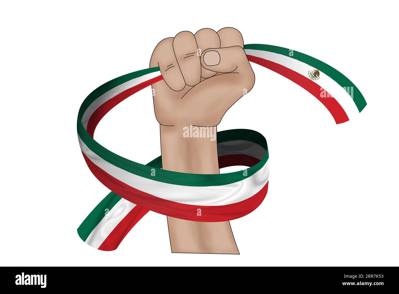 3D illustration. Hand holding flag of Mexico on a fabric ribbon ...