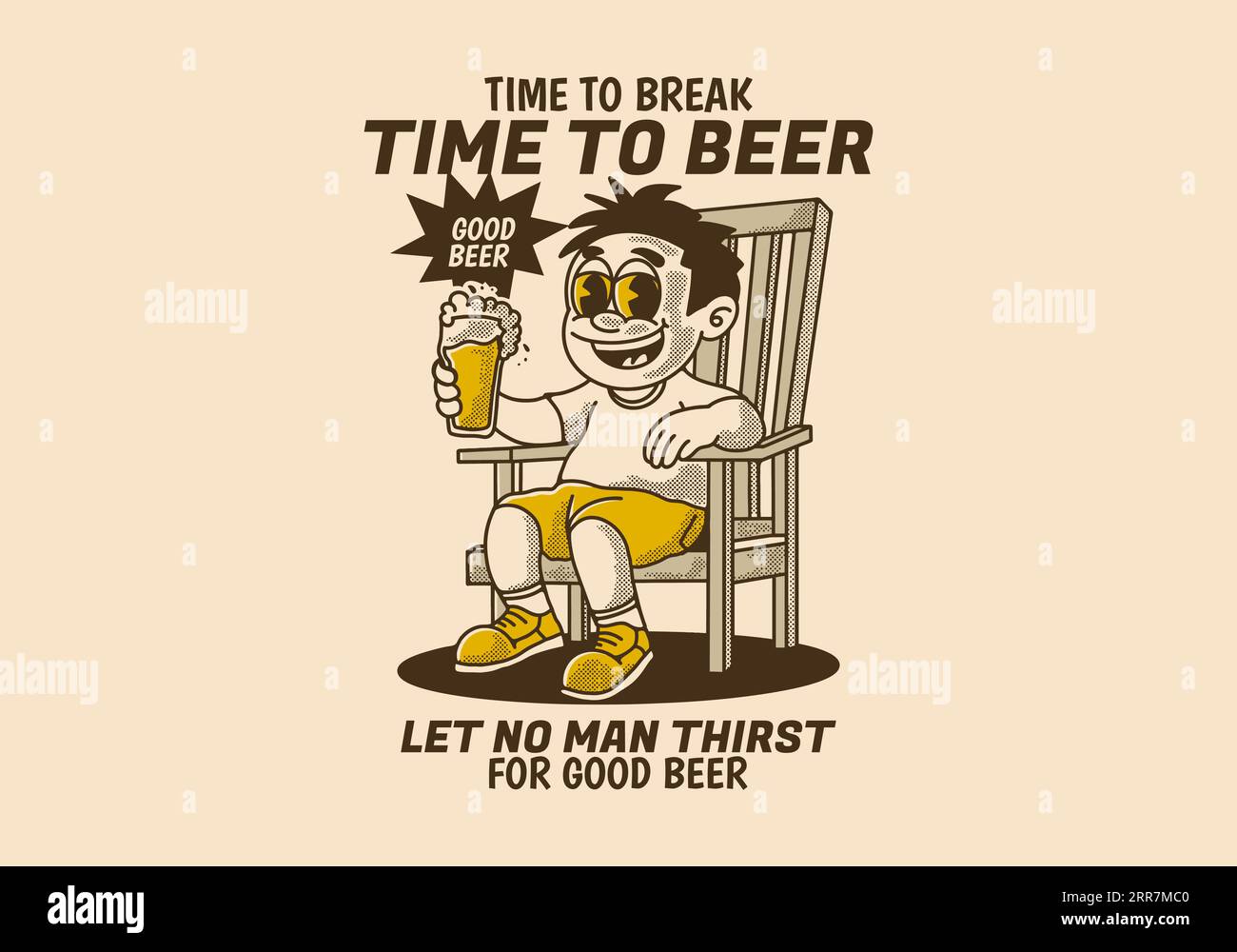 Time to break time to beer, a man sit on the chair and holding a glass ...