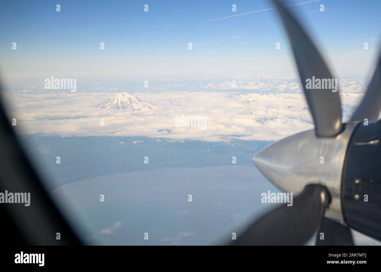 Aerial view of Mount Denali and surrendering mountains from a small ...