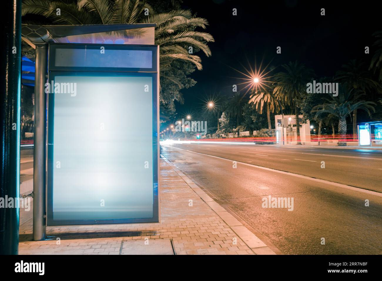 Road car light trails modern city advertising light box Stock Photo - Alamy