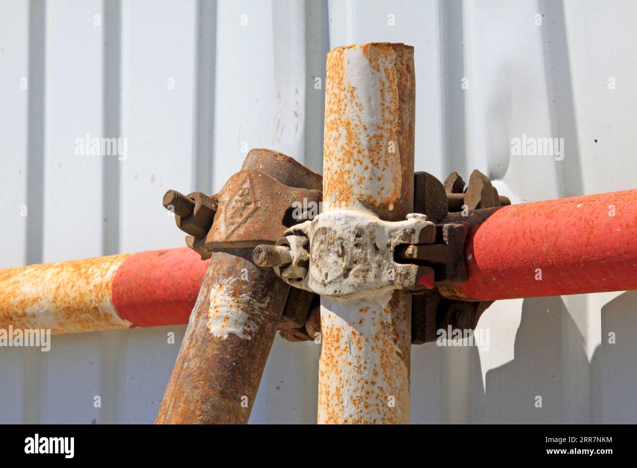 Steel pipe scaffold, closeup of photo Stock Photo - Alamy
