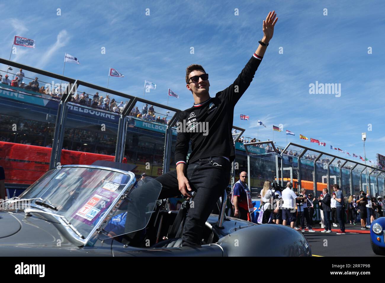 MELBOURNE, AUSTRALIA, APRIL 10: George Russell in the drivers parade ...