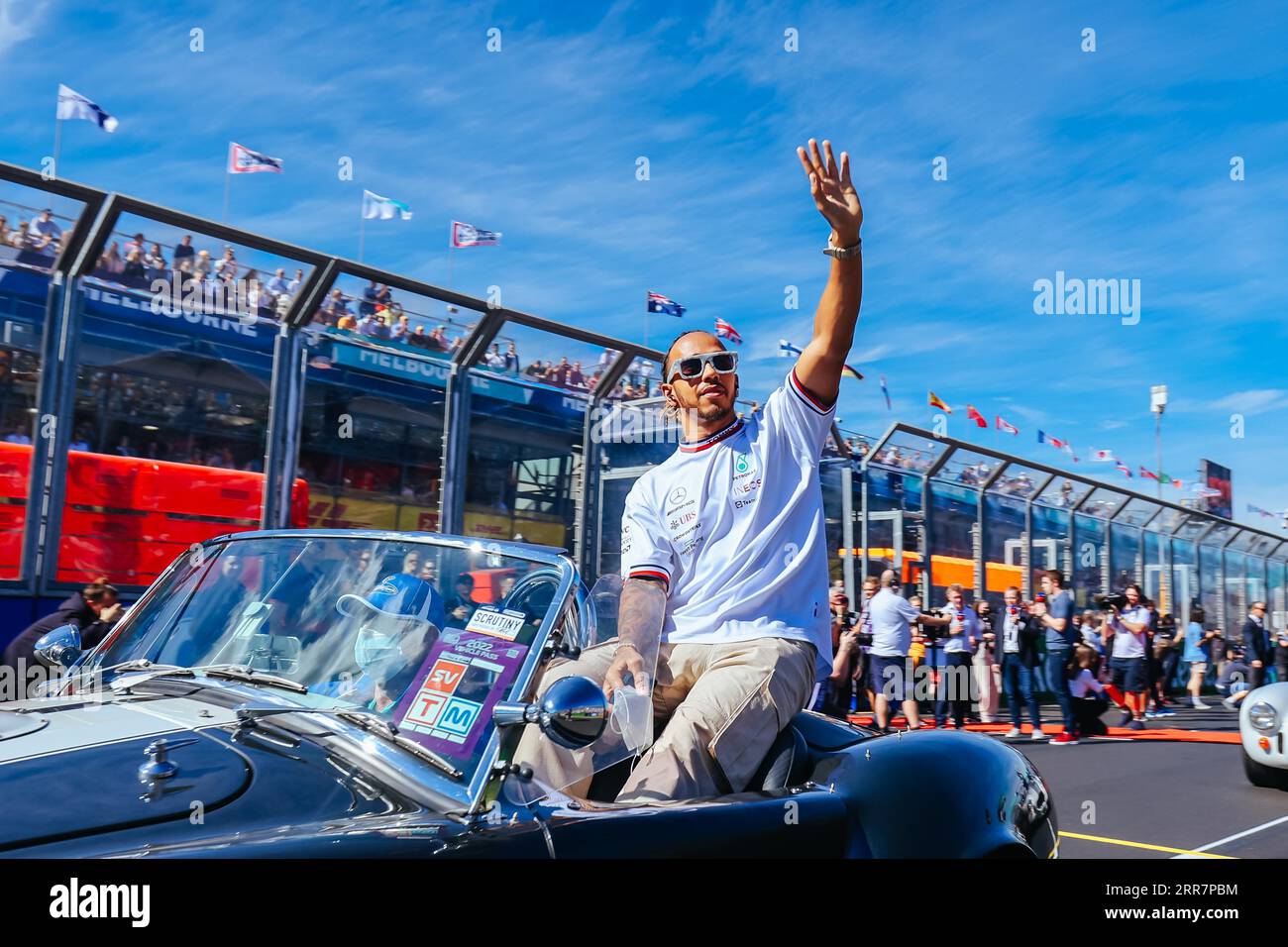 MELBOURNE, AUSTRALIA, APRIL 10: Lewis Hamilton in the drivers parade ...