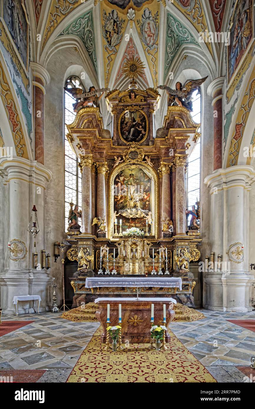 High altar with grace image of the Mother of God on the Throne around ...