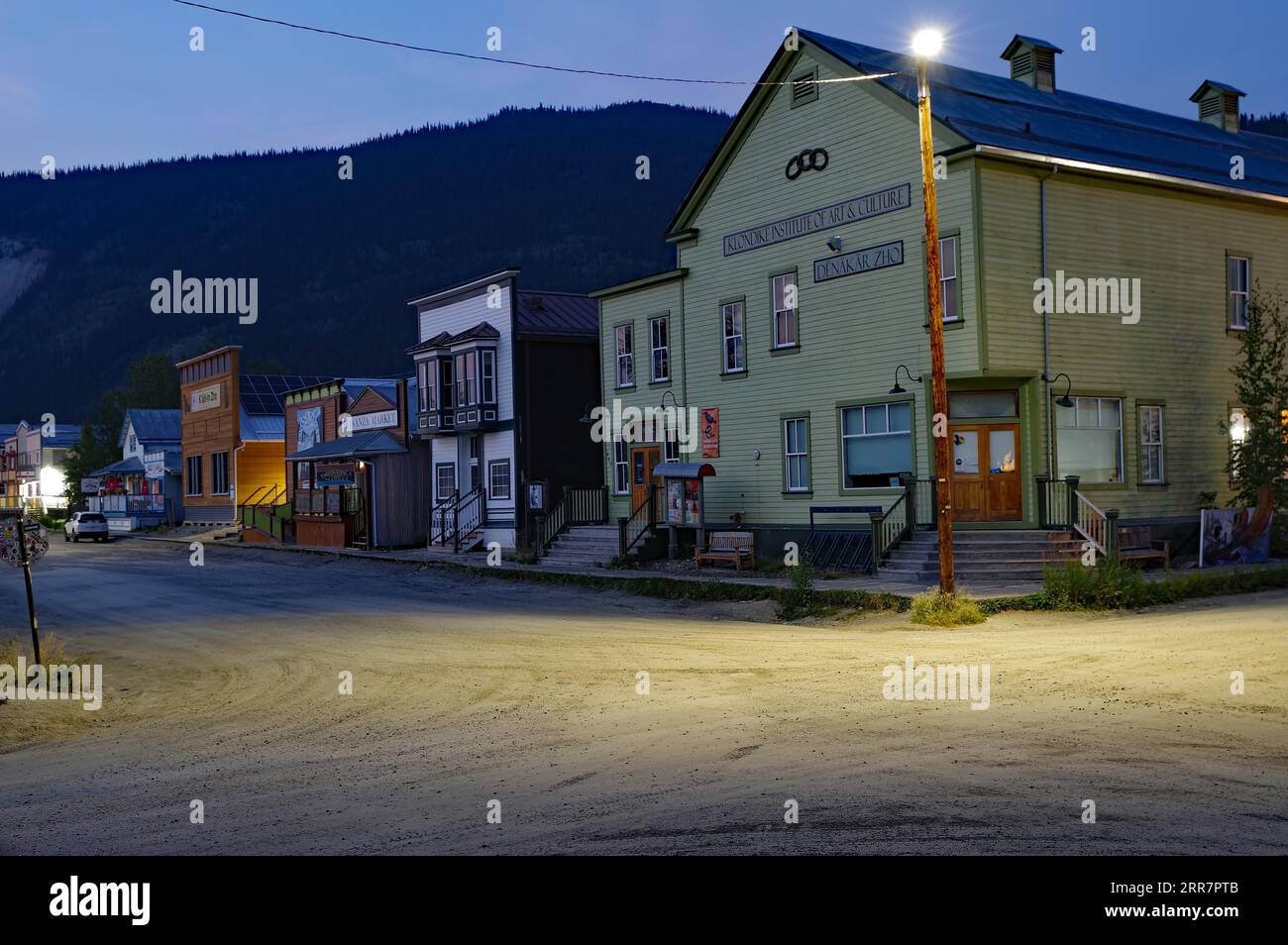 Evening atmosphere in the gold rush town of Dawson City, Western-style ...