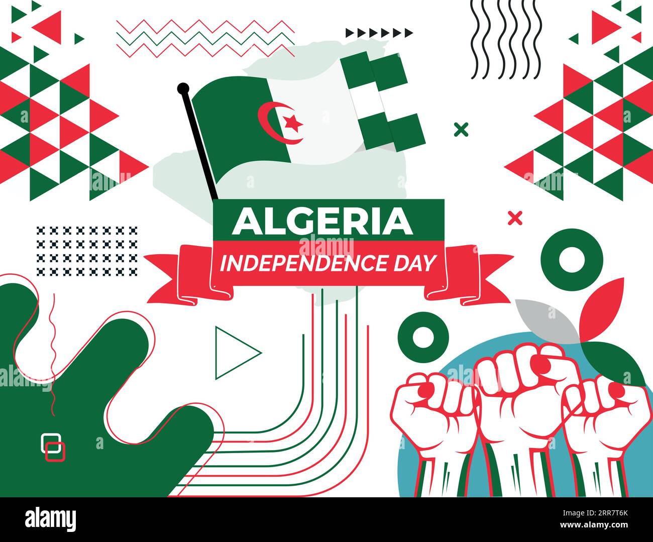 ALGERIA national day banner with map, flag colors theme background and ...