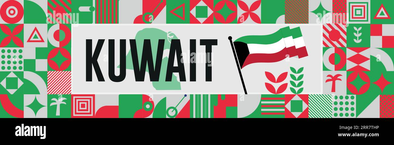 Kuwait national day banner with map, flag colors theme background and ...