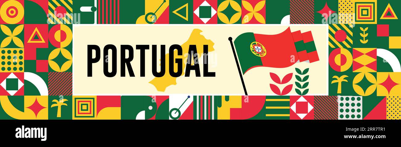 Portugal national day banner with map, flag colors theme background and ...