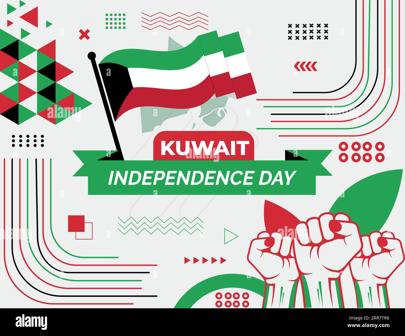 Kuwait national day banner with map, flag colors theme background and ...