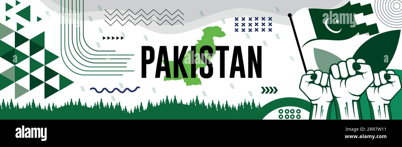 pakistan national day banner with map, flag colors theme background and ...