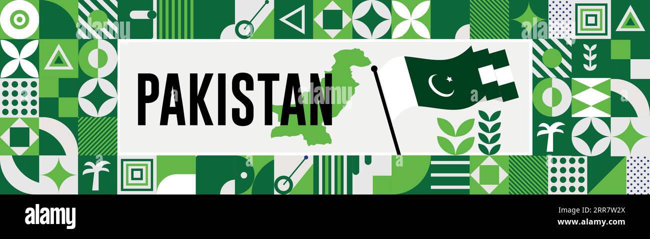 pakistan national day banner with map, flag colors theme background and ...