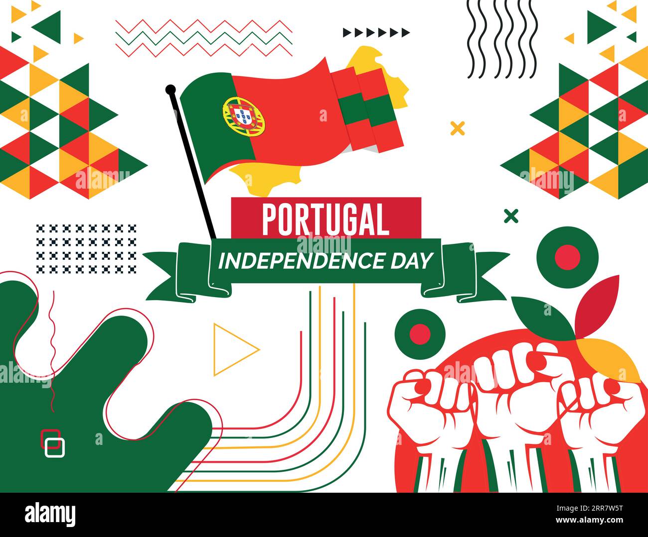 Portugal national day banner with map, flag colors theme background and ...