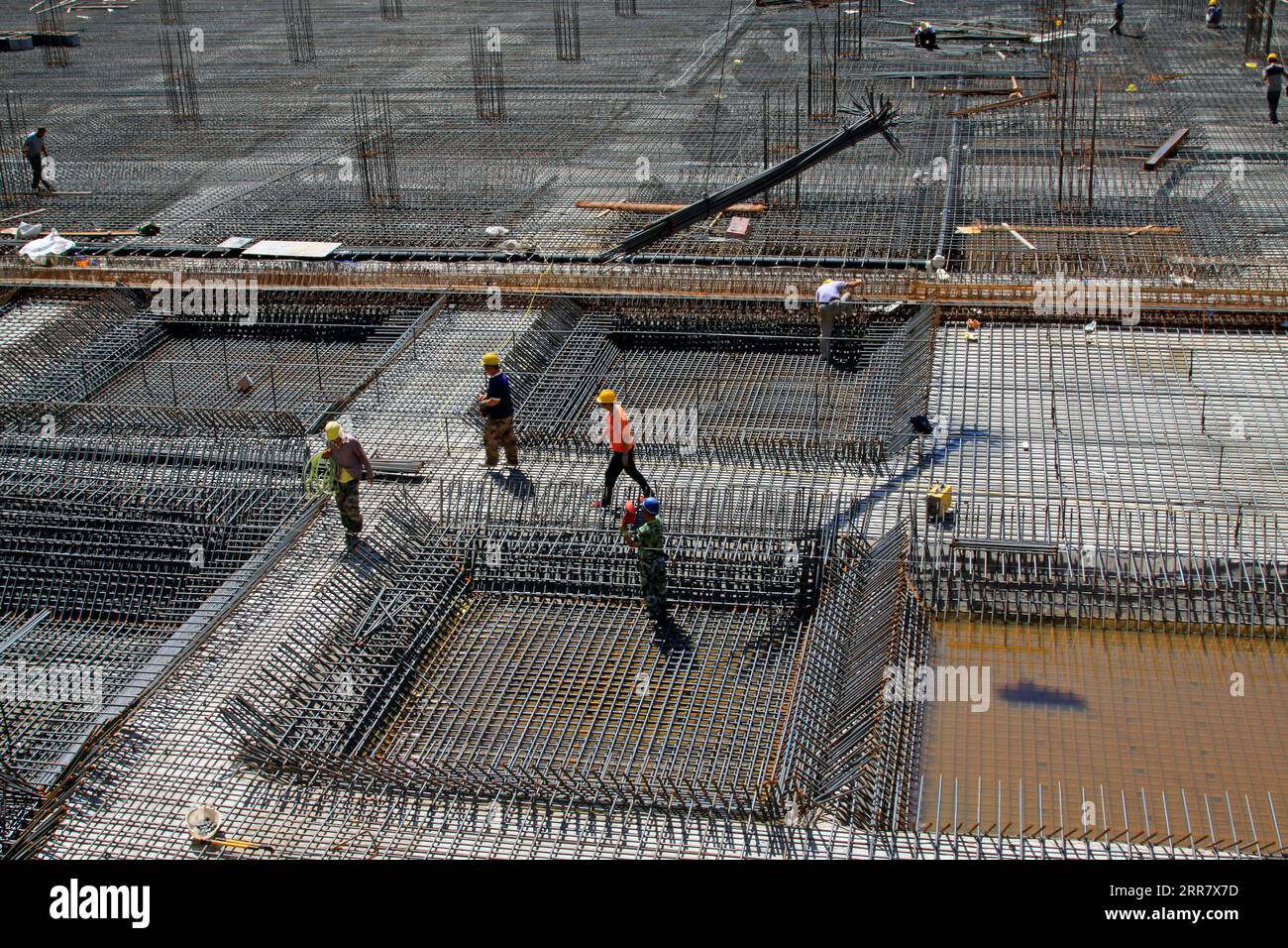Reinforced concrete casting framework in a construction site, closeup ...