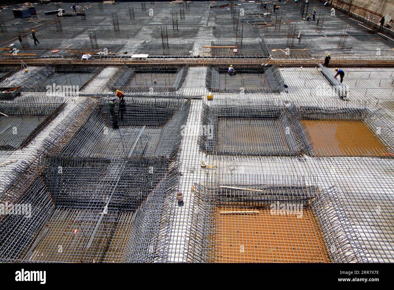 Reinforced concrete casting framework in a construction site, closeup ...