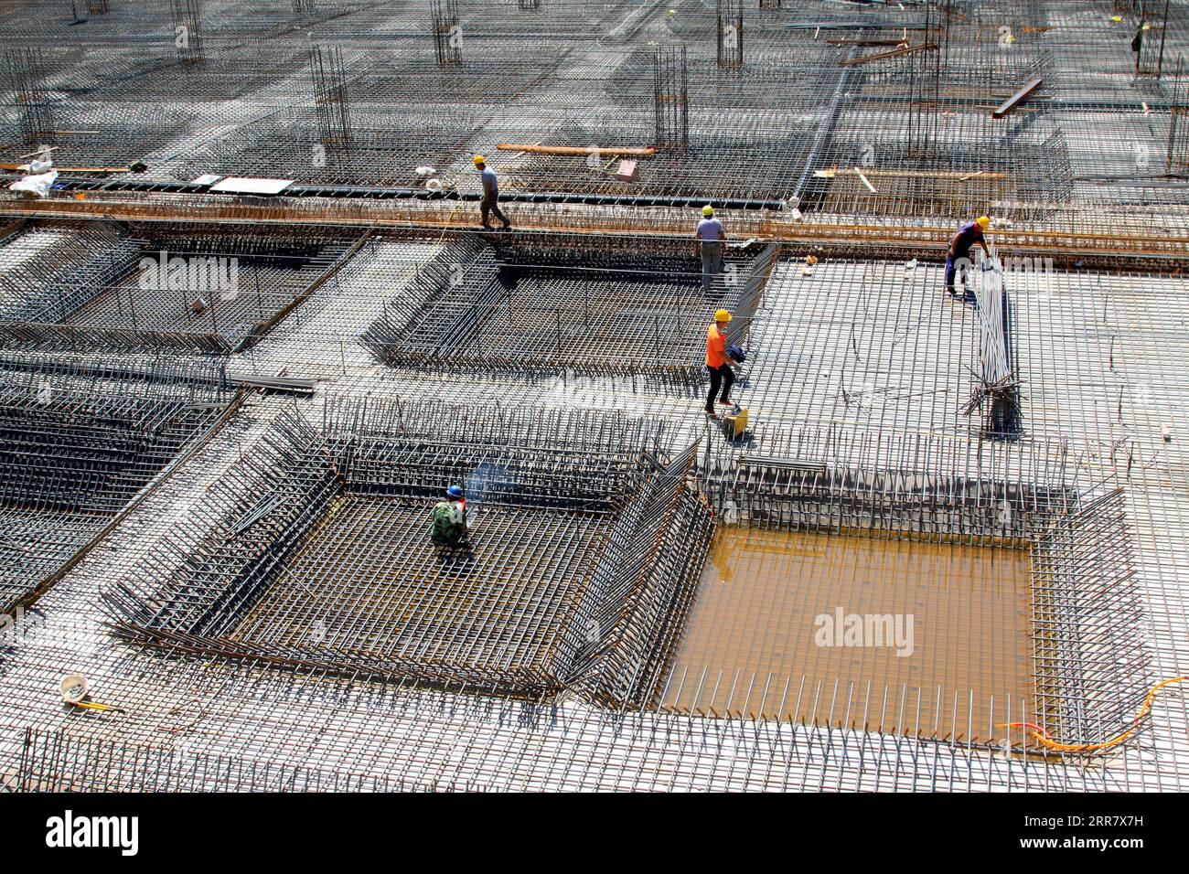 Reinforced concrete casting framework in a construction site, closeup ...