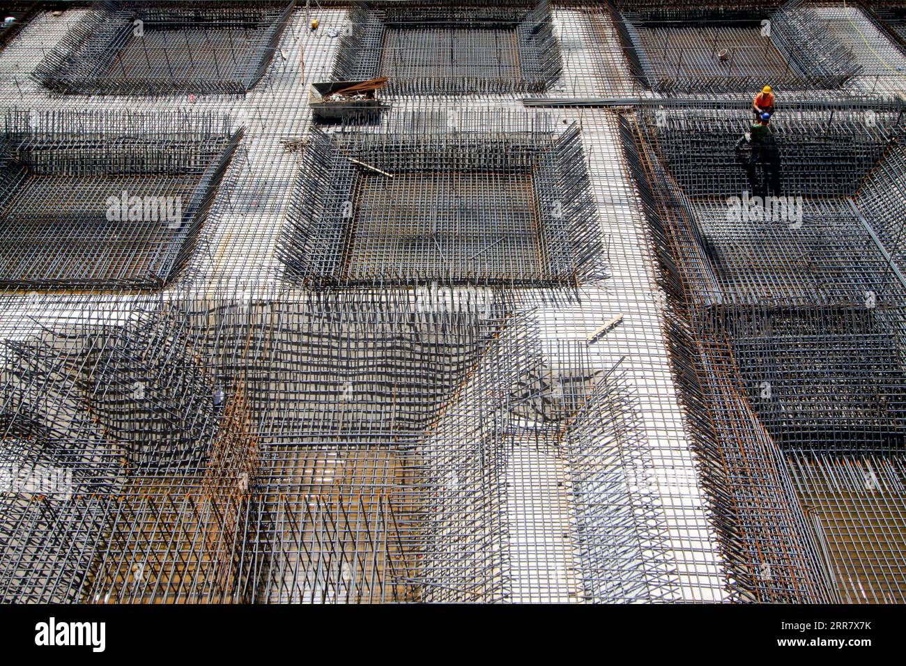 Reinforced concrete casting framework in a construction site, closeup ...