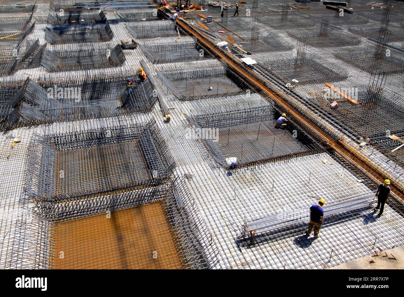 Reinforced concrete casting framework in a construction site, closeup ...