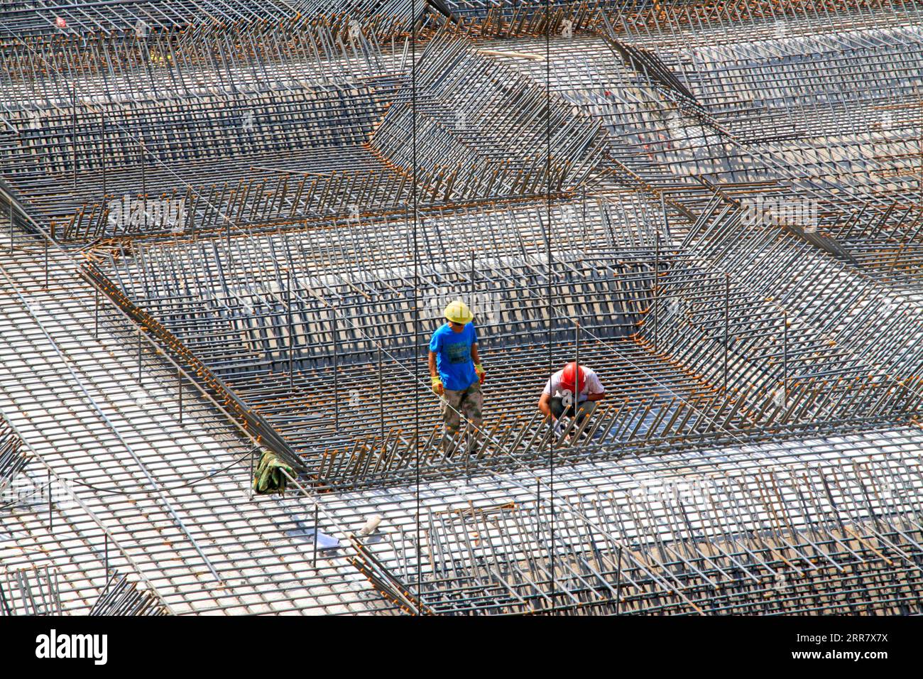 Reinforced concrete casting framework in a construction site, closeup ...