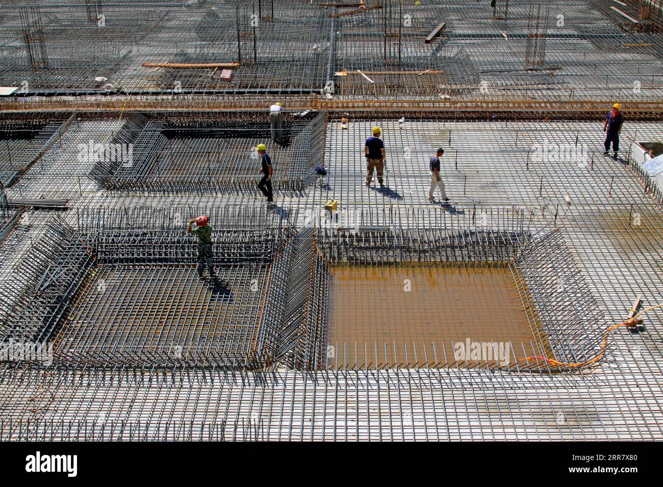 Reinforced concrete casting framework in a construction site, closeup ...