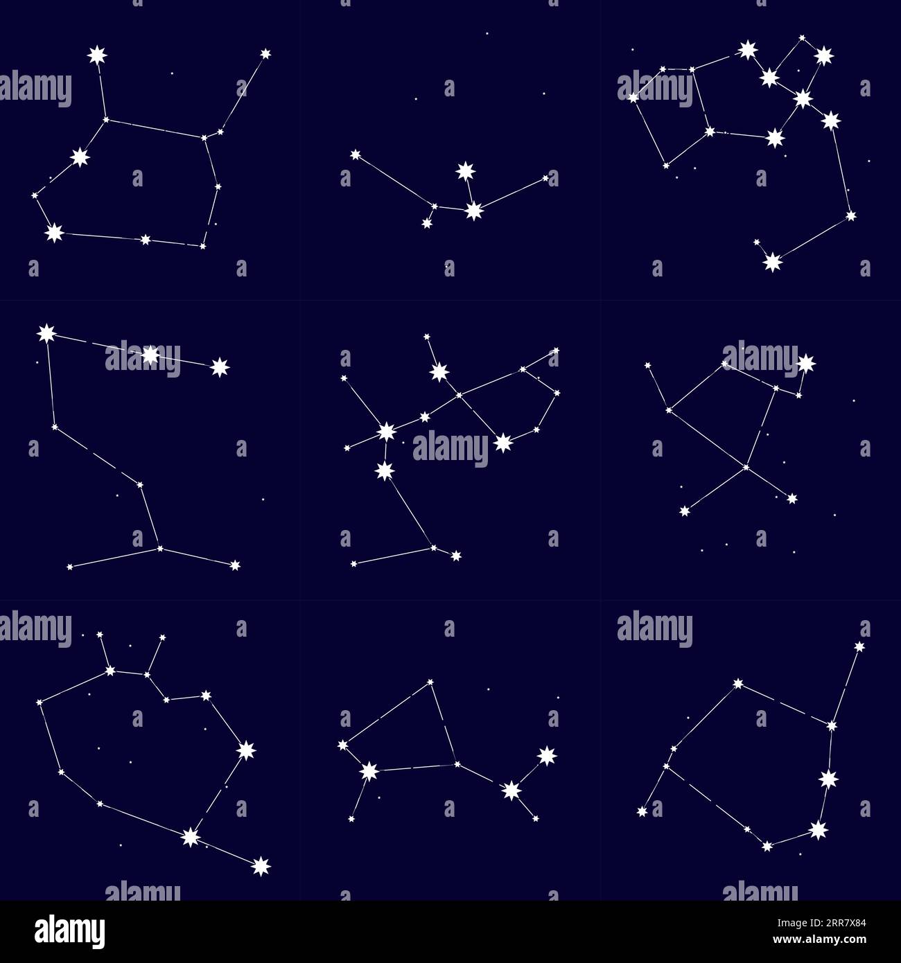 Collection of abstract fairy constellations against night sky ...