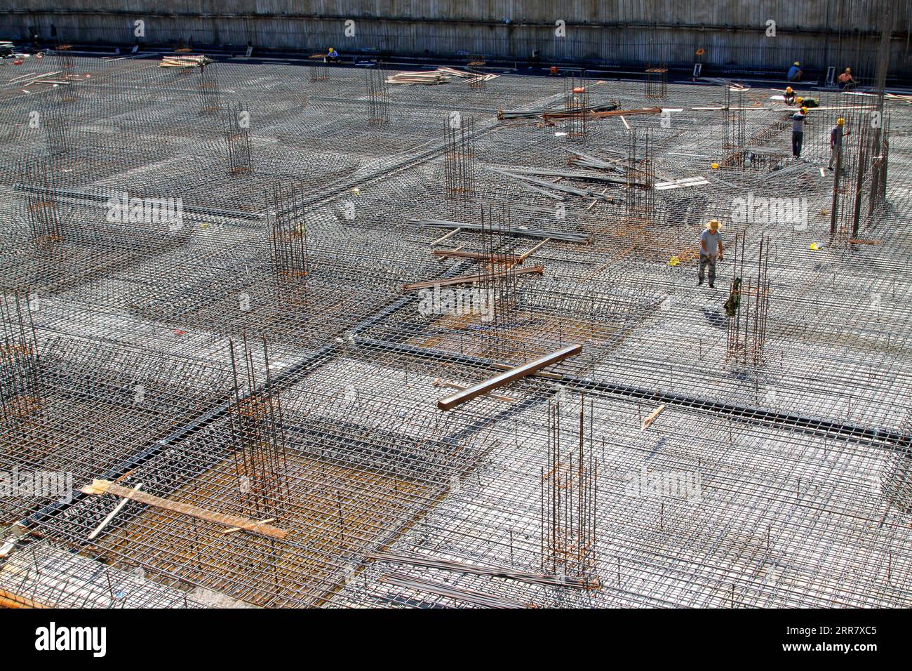 Reinforced concrete casting framework in a construction site, closeup ...