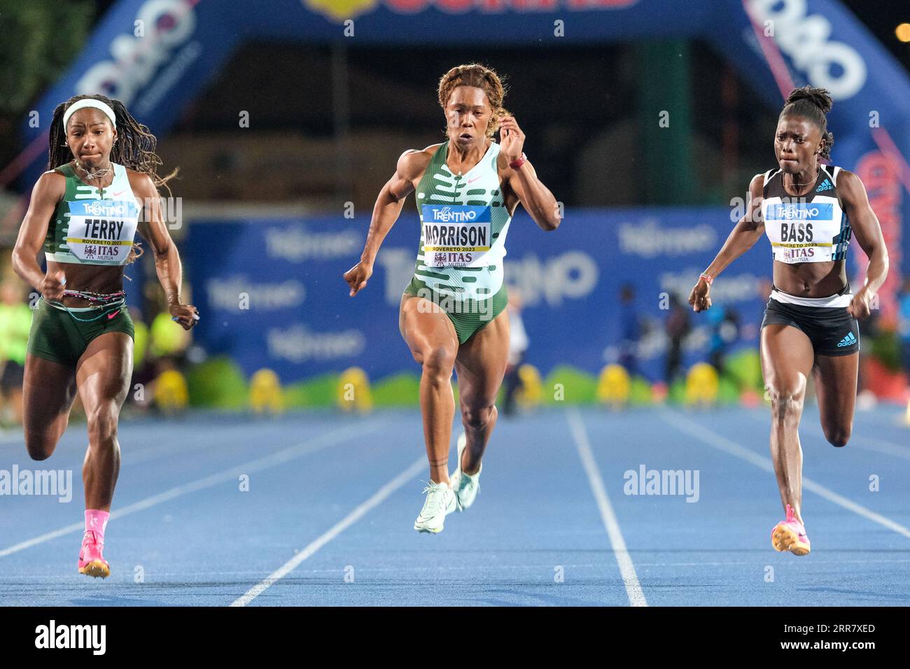 (L to R) Twanisha Terry (USA), Natasha Morrison (JAM) and Gina Bass ...