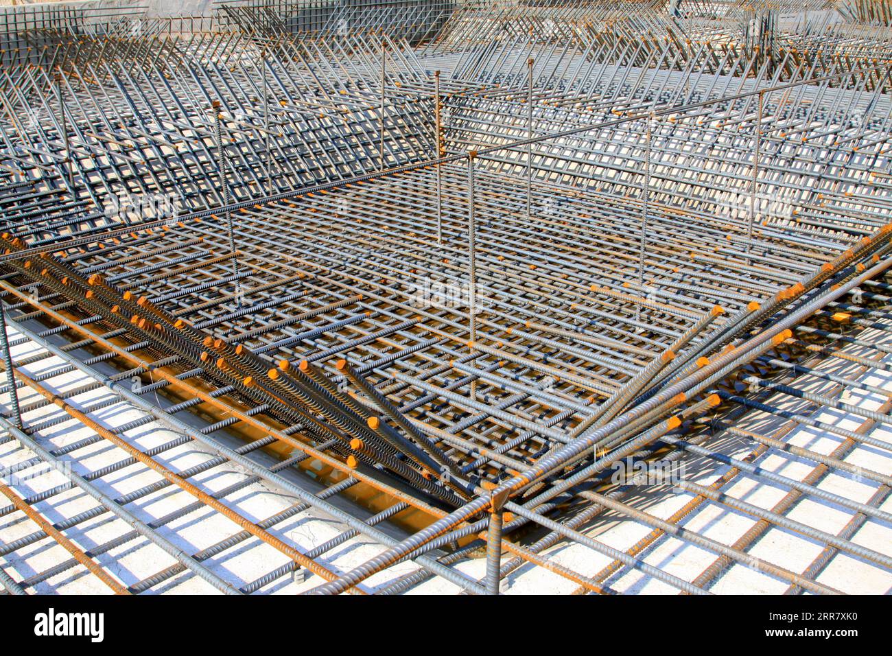 Screw thread steel bar framework in the construction site Stock Photo ...