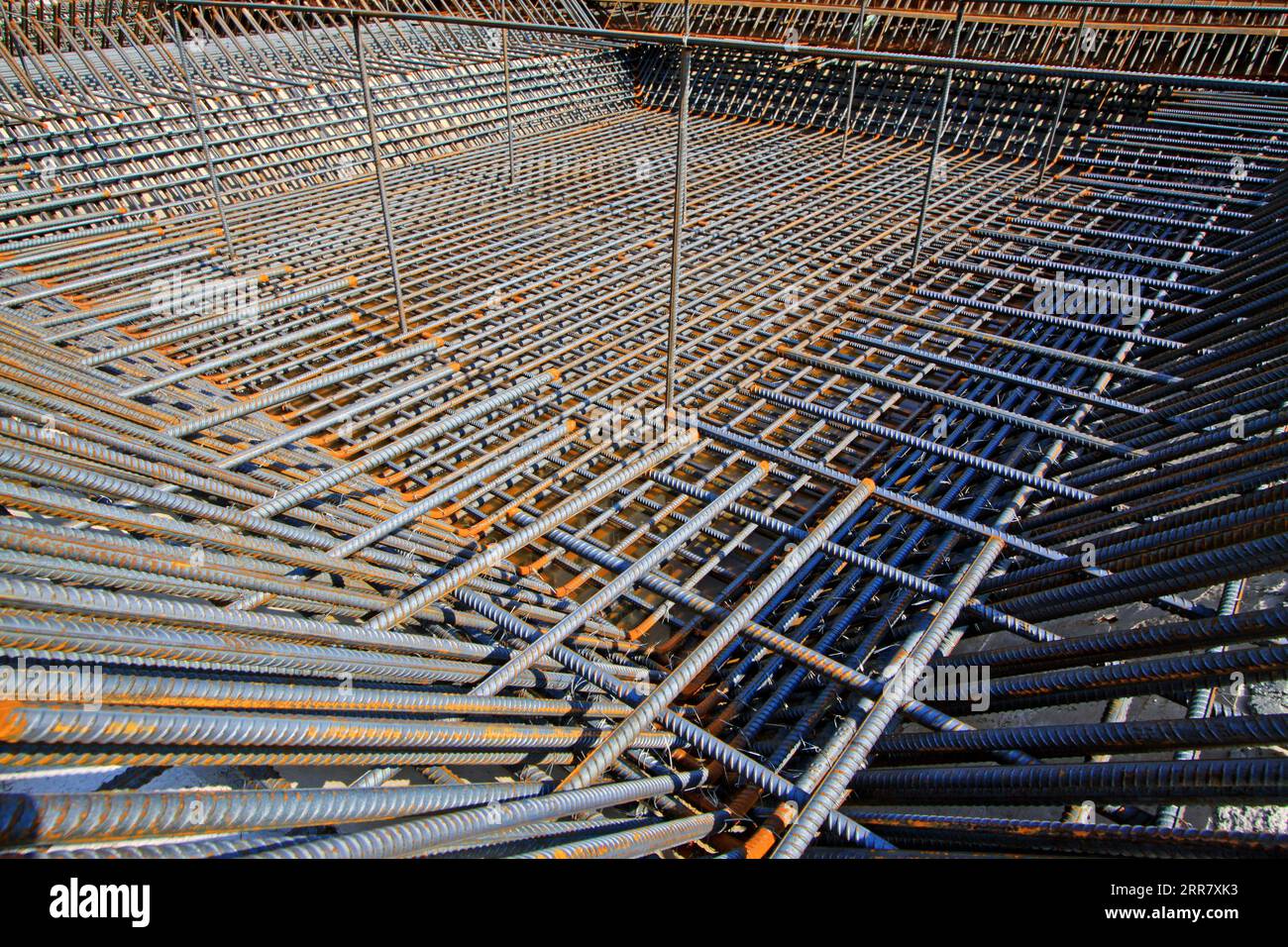Screw thread steel bar framework in the construction site Stock Photo ...