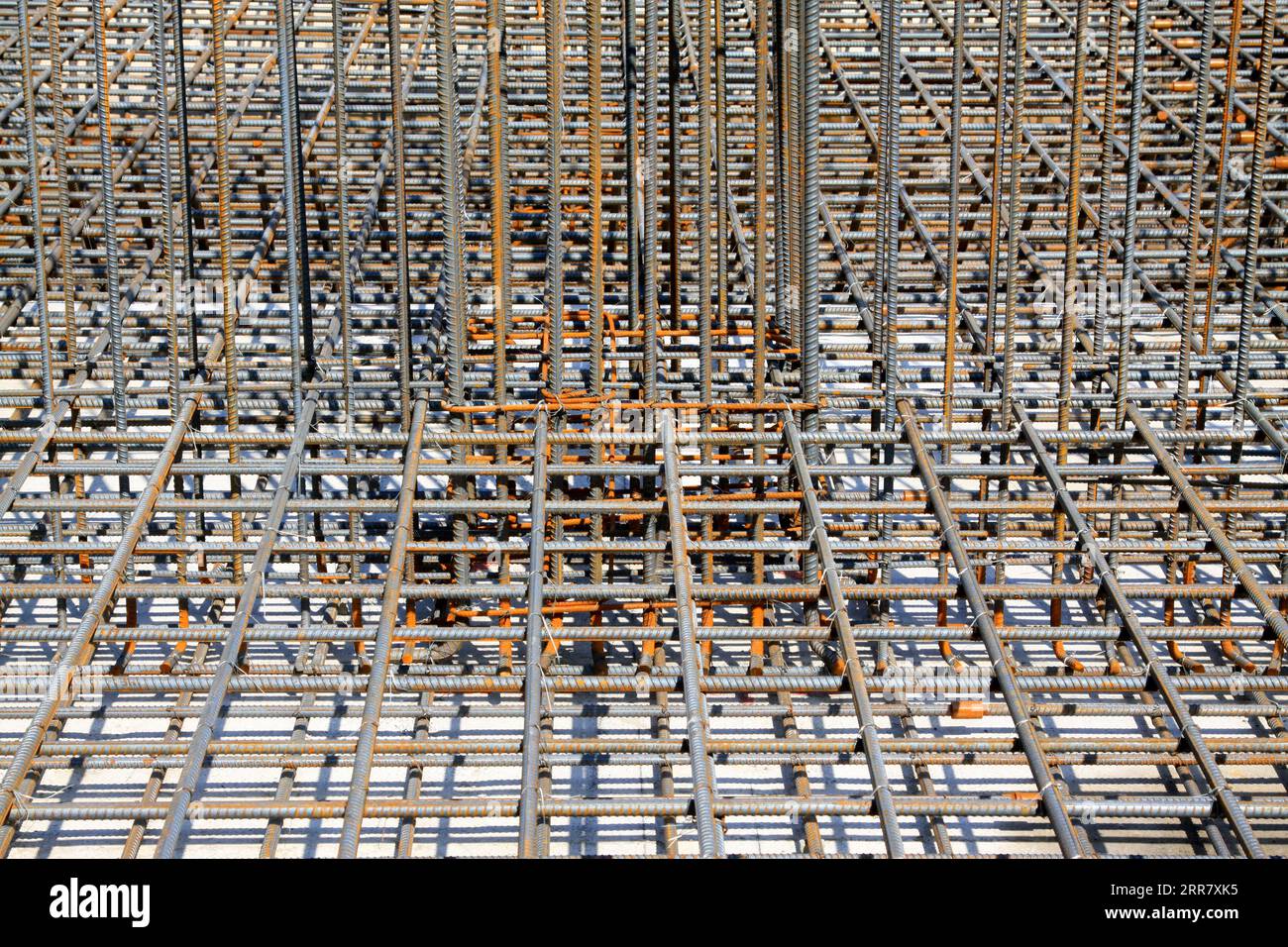 Screw thread steel bar framework in the construction site Stock Photo ...