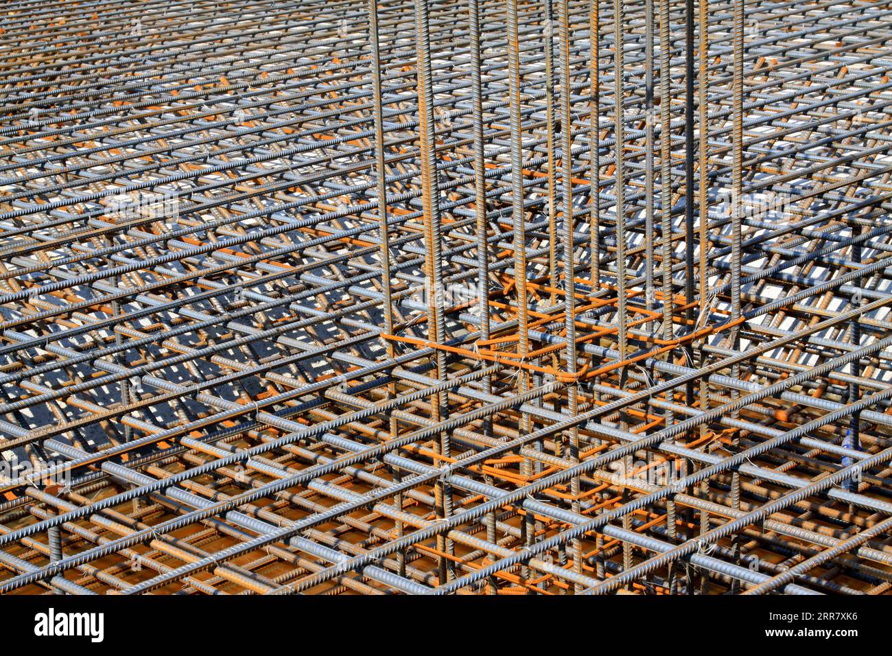 Screw thread steel bar framework in the construction site Stock Photo ...