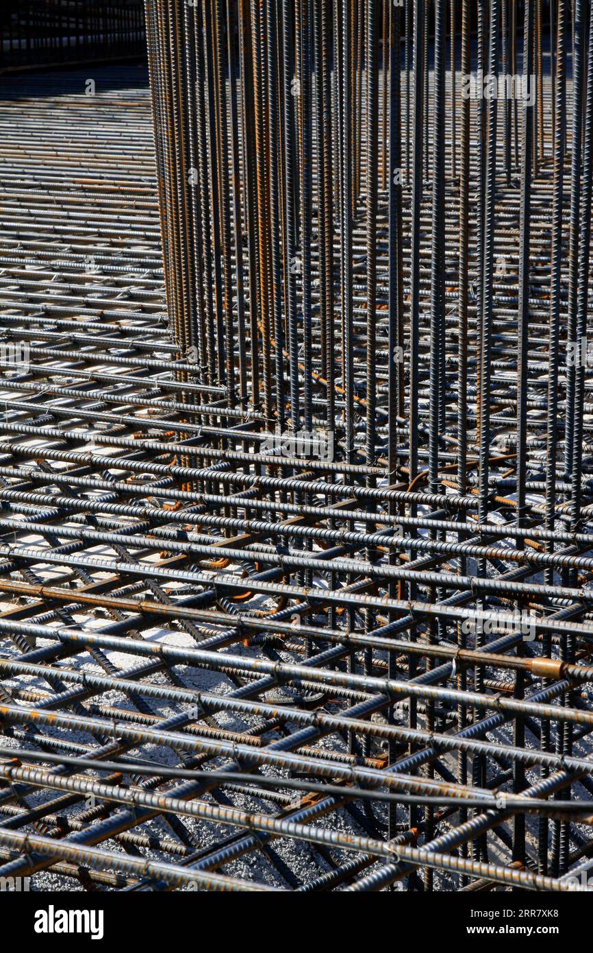 Screw thread steel bar framework in the construction site Stock Photo ...