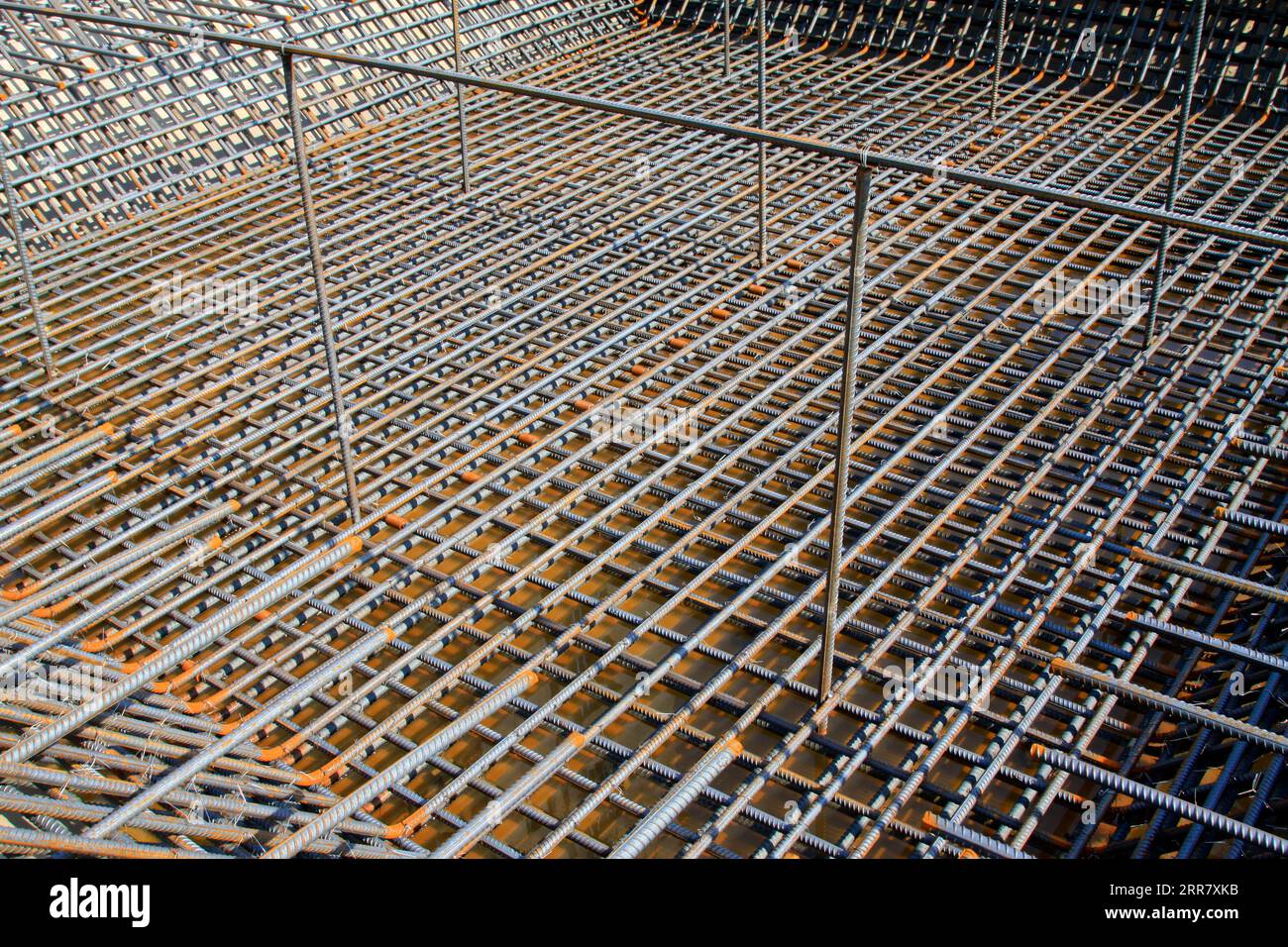 Screw thread steel bar framework in the construction site Stock Photo ...