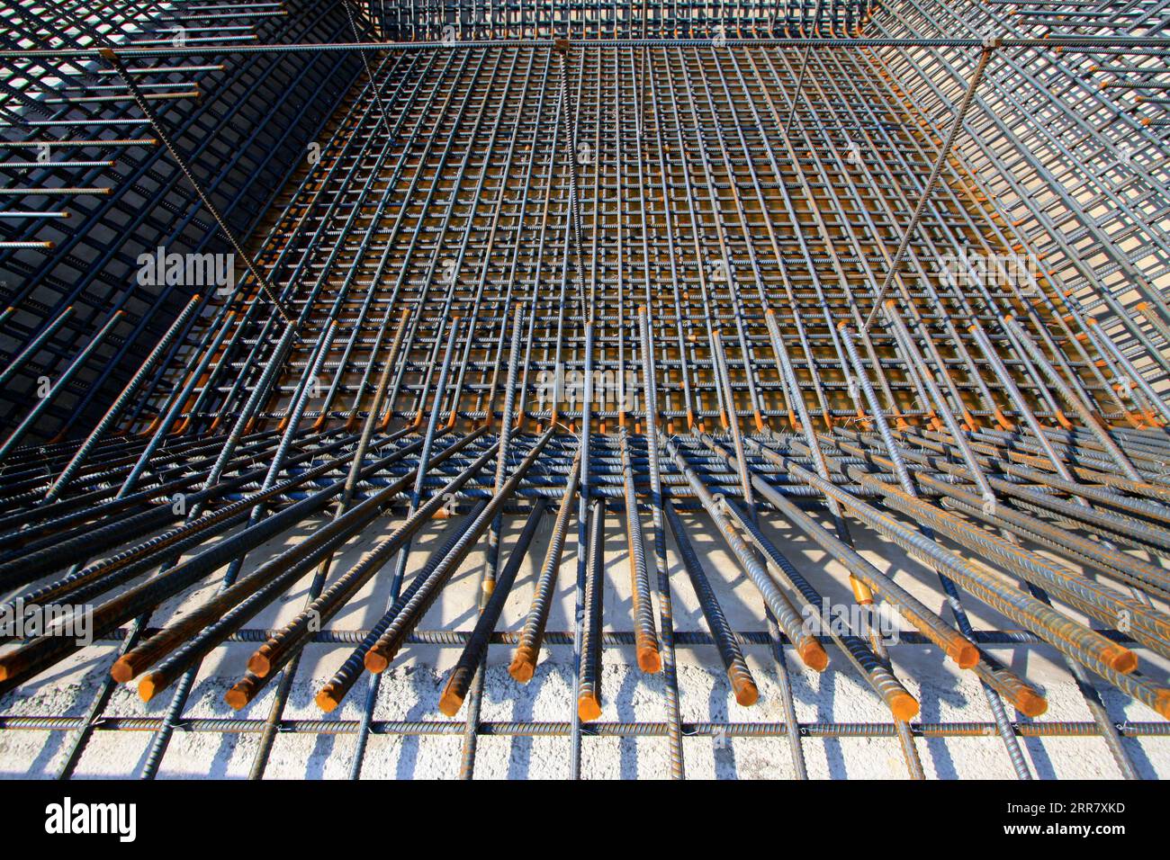 Screw thread steel bar framework in the construction site Stock Photo ...