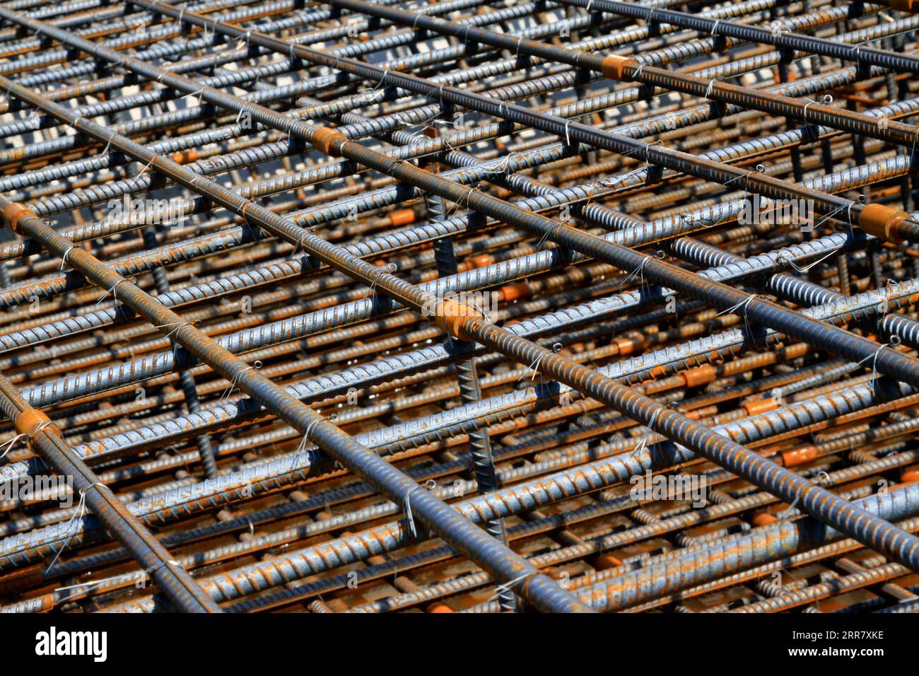Screw thread steel bar framework, in the construction site Stock Photo ...