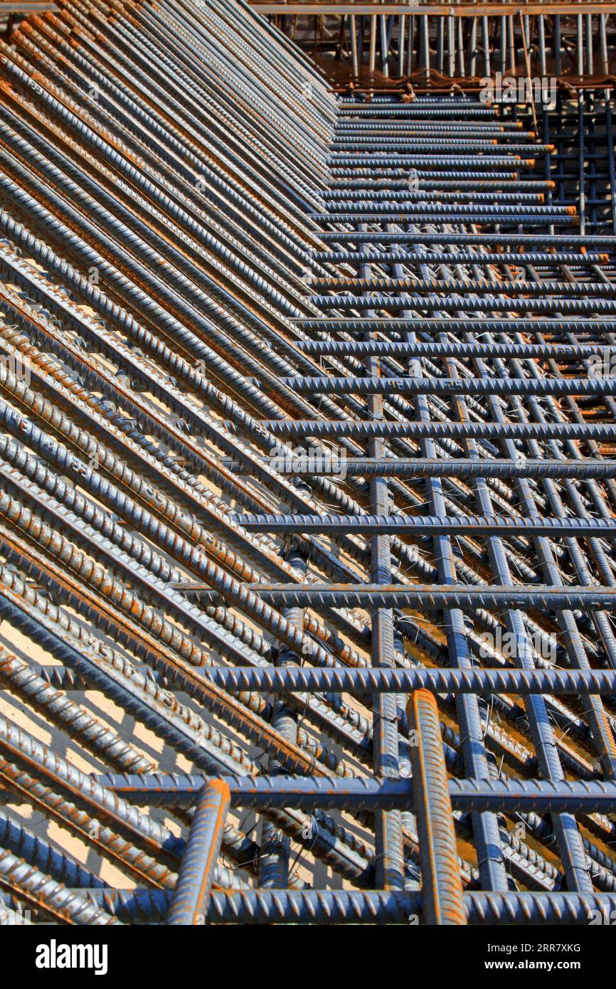 Screw thread steel bar framework, in the construction site Stock Photo ...