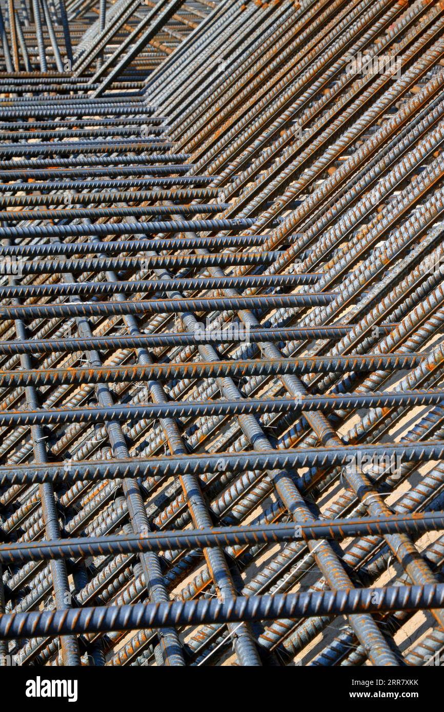 Screw thread steel bar framework, in the construction site Stock Photo ...