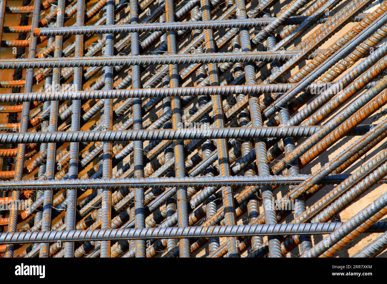 Screw thread steel bar framework, in the construction site Stock Photo ...