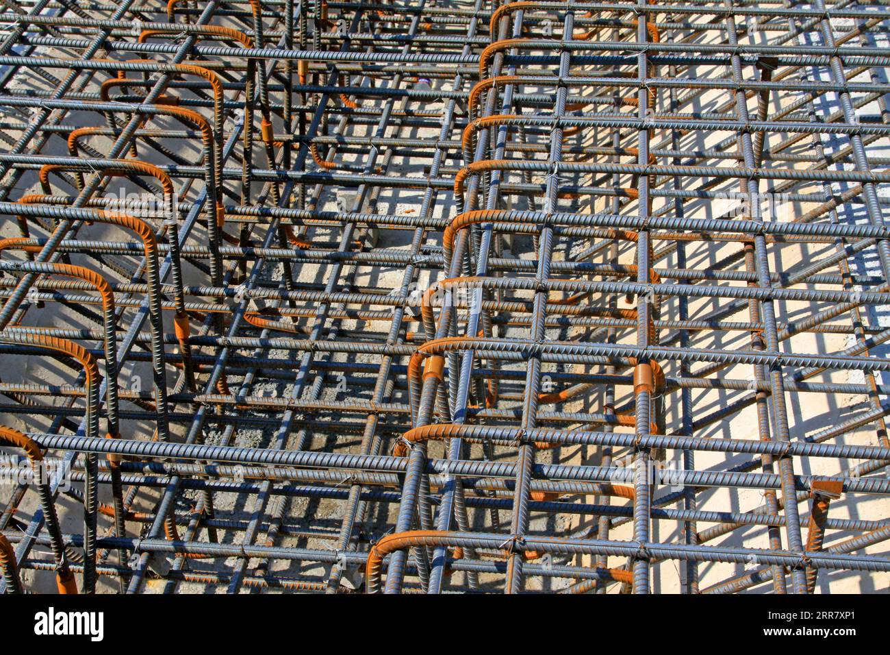 Screw thread steel bar framework, in the construction site Stock Photo ...