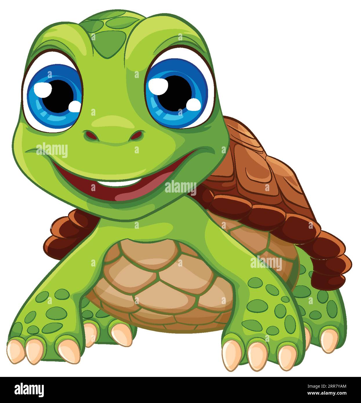 A cartoon illustration of a cute turtle smiling, isolated on a white ...