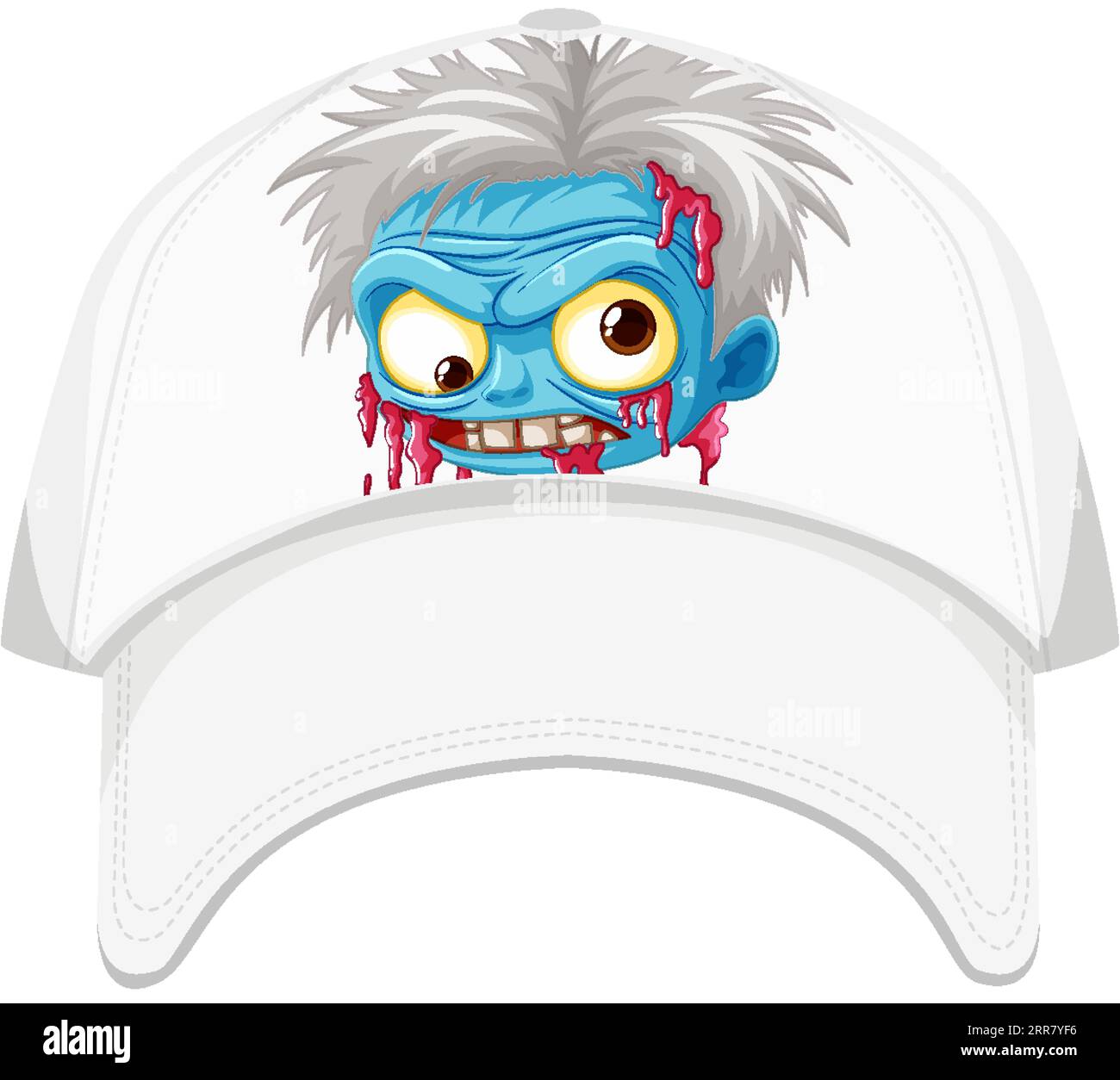 A vector cartoon illustration of a zombie character screening on a hat ...